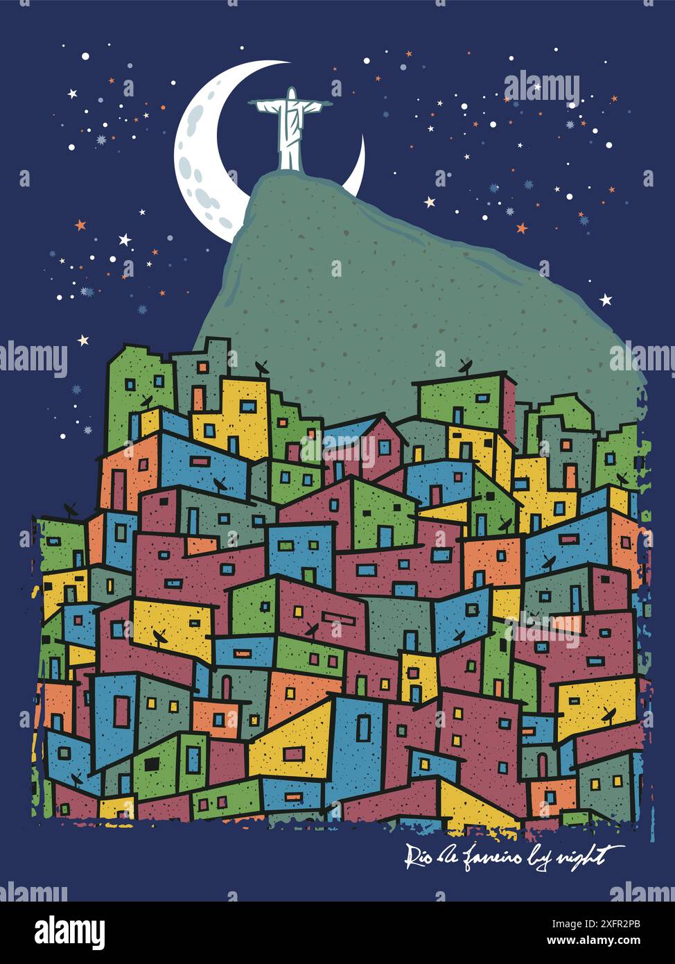 Stylized vector illustration of cityscape of Rio de Janeiro, Brazil at ...