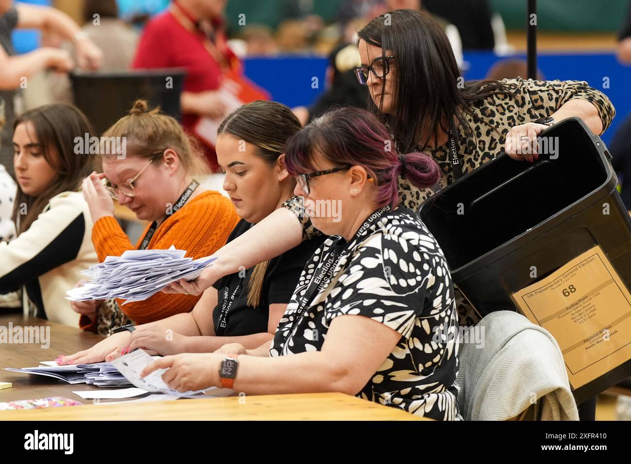 Votes are counted at Alive Lynnsport in King's Lynn, Norfolk, during ...