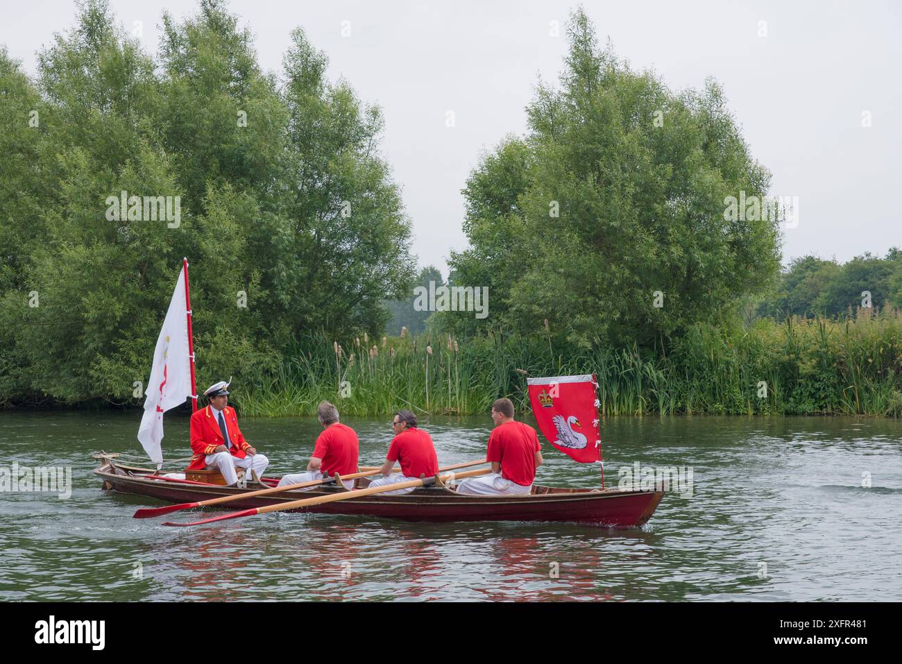 The Queen's Royal Swan Marker - David Barber and rowers in boat during ...