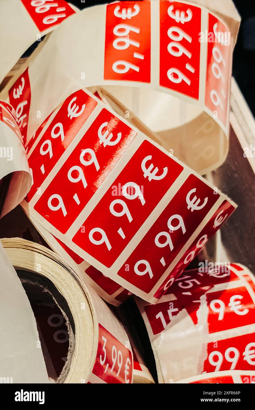 Shopping, fashion, sales background. Red sticky label price tag rolls ...