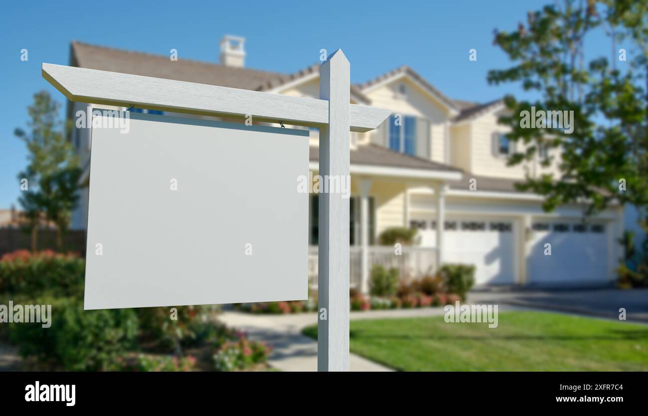 Blank Real Estate Sign in Front of Beautiful House Stock Photo - Alamy
