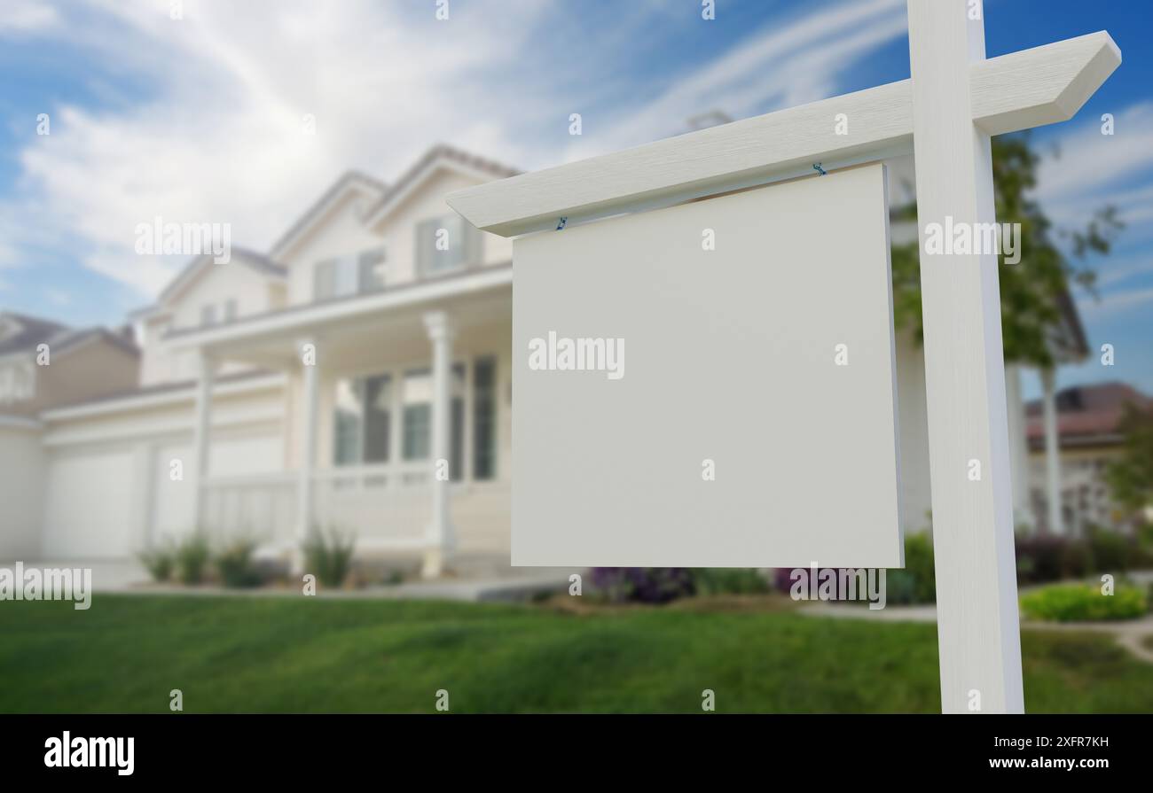 Blank Real Estate Sign in Front of Beautiful House Stock Photo - Alamy