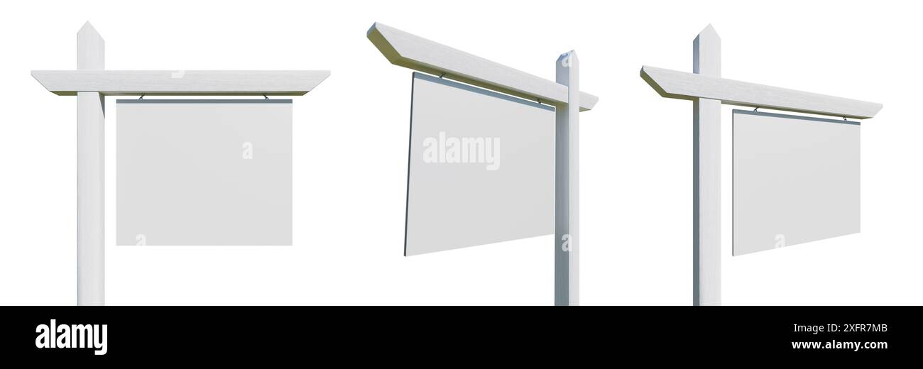 Set of Various Angles of Blank Real Estate Sign Isolated on a White ...