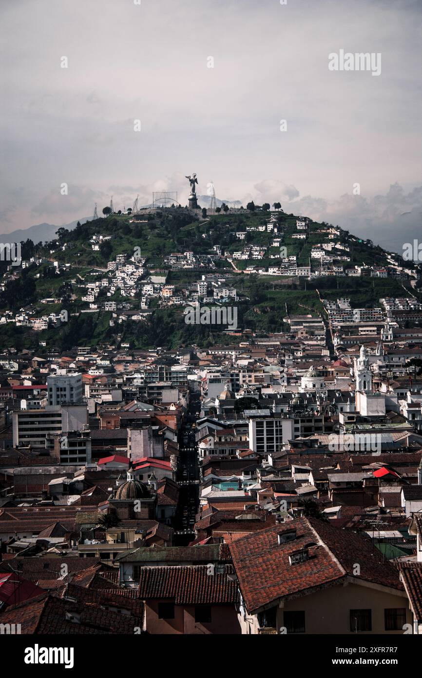 Detailed view of Quito's skyline highlighting the Panecillo Hill with ...