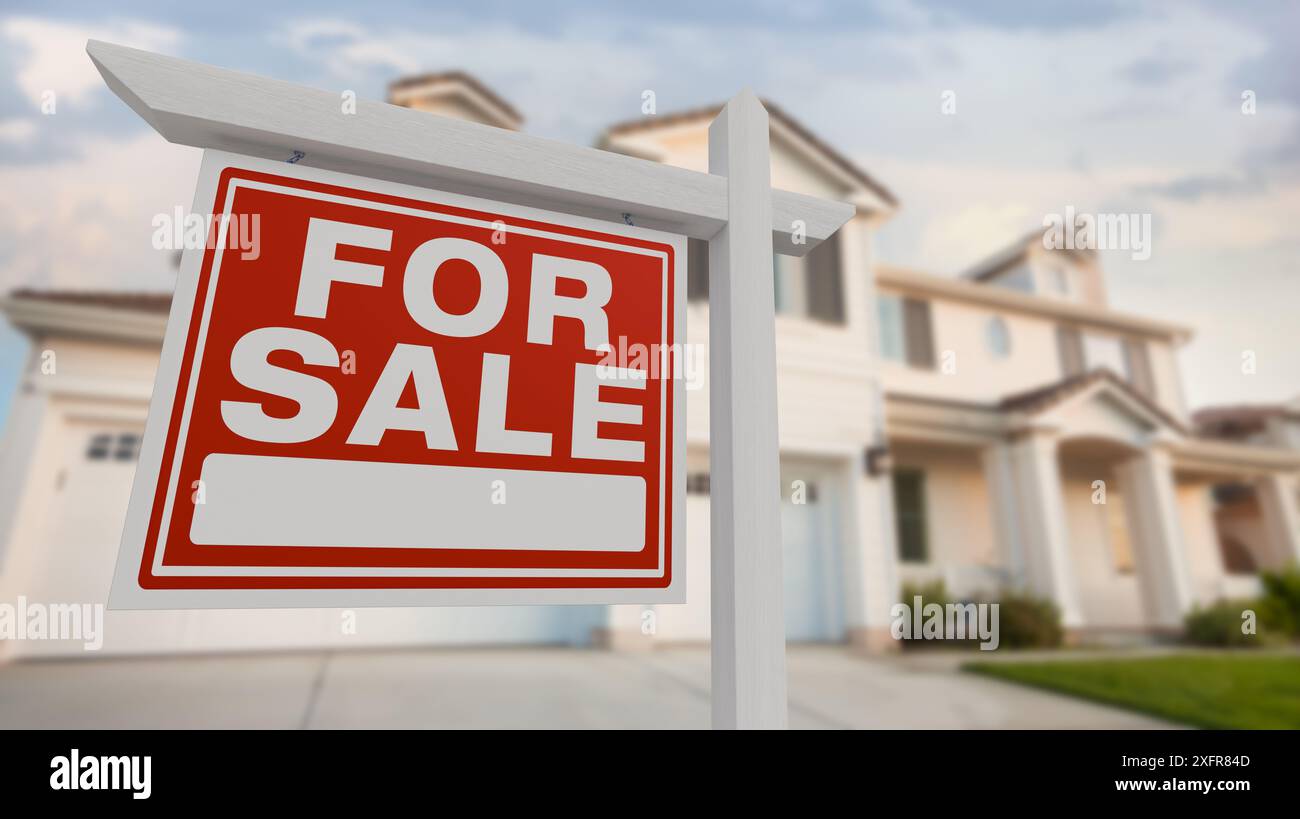 For Sale Real Estate Sign in Front of Beautiful House Stock Photo - Alamy