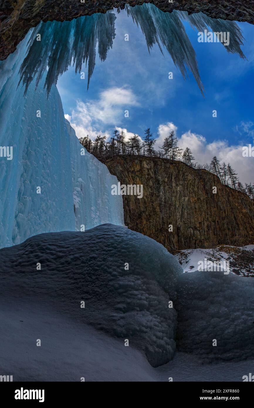Frozen waterfall, Putoransky State Nature Reserve, Putorana Plateau ...