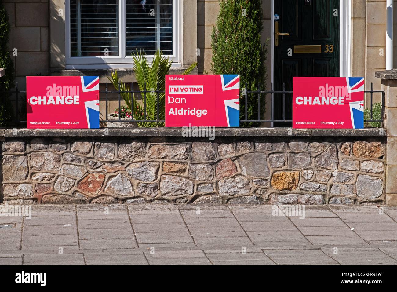 Placards urging voters to support Dan Aldridge, the Labour Party ...