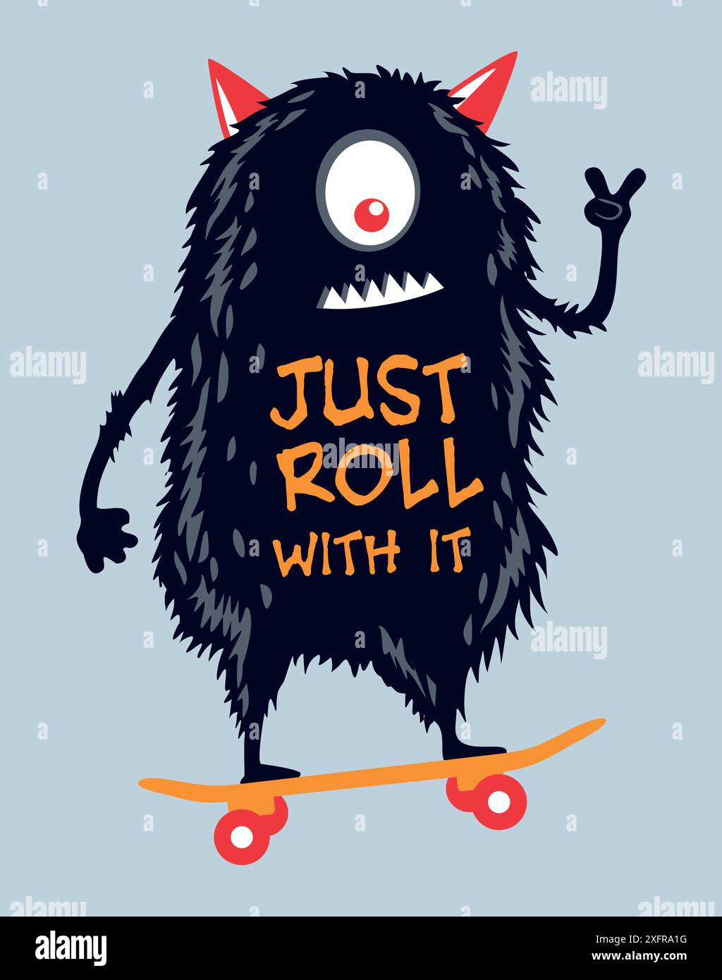 Vector colorful illustration of cartoon skater monster in stripped ...