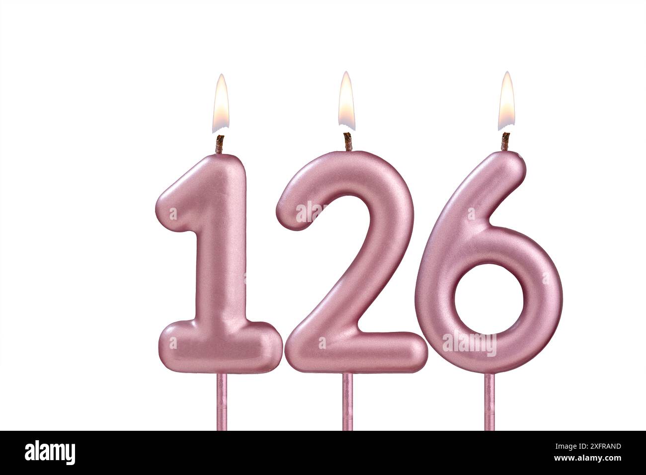 Lit birthday candle - Candle number 126 on white background Stock Photo ...