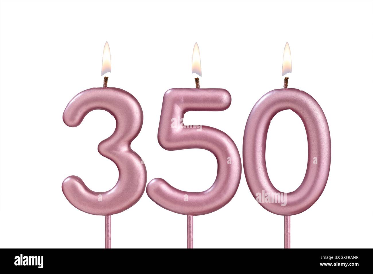Lit birthday candle - Candle number 350 on white background Stock Photo ...