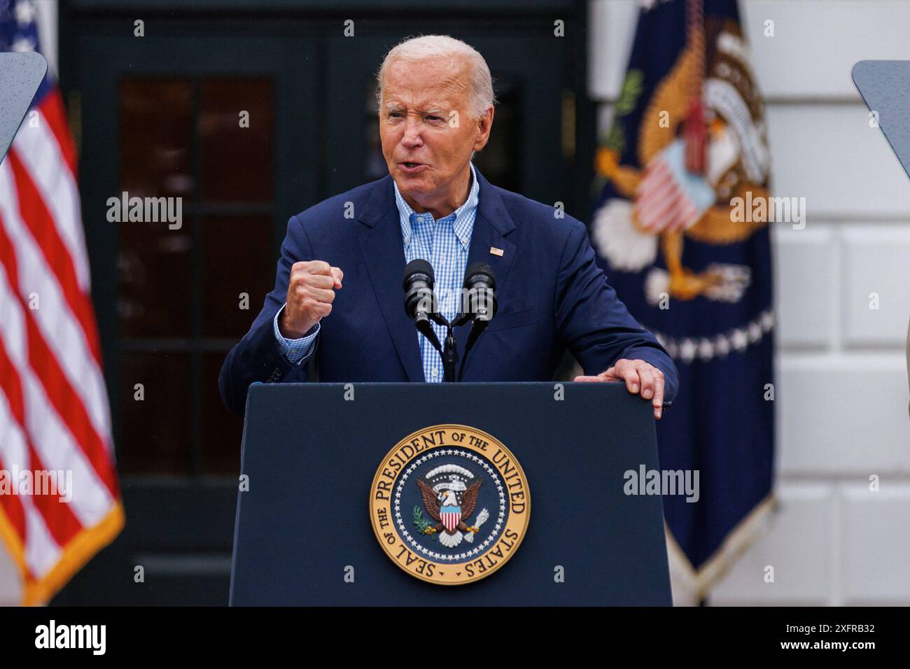 President Joe Biden gives remarks as he hosts an Independence Day ...