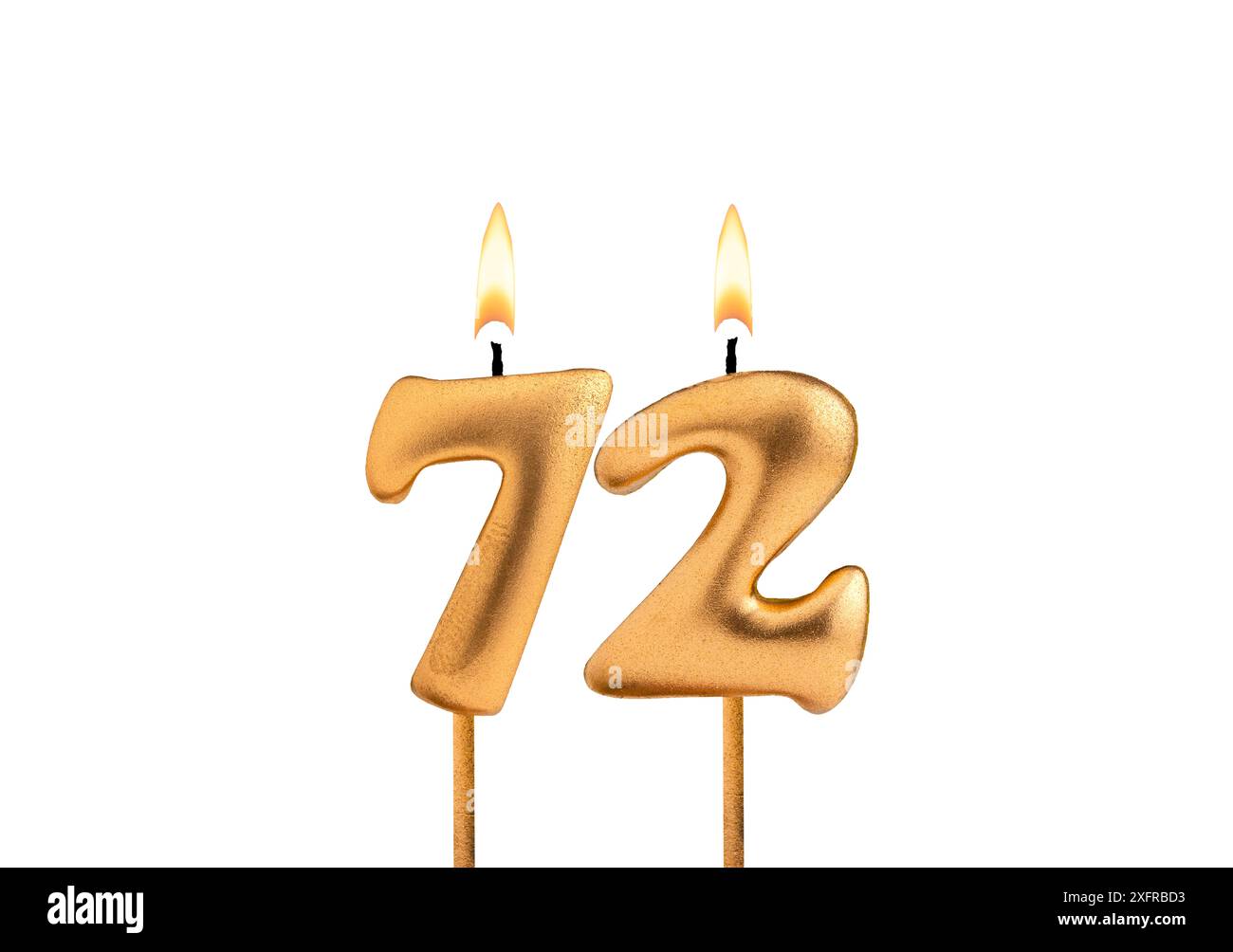 Birthday number 72 - Golden candle on white background Stock Photo - Alamy