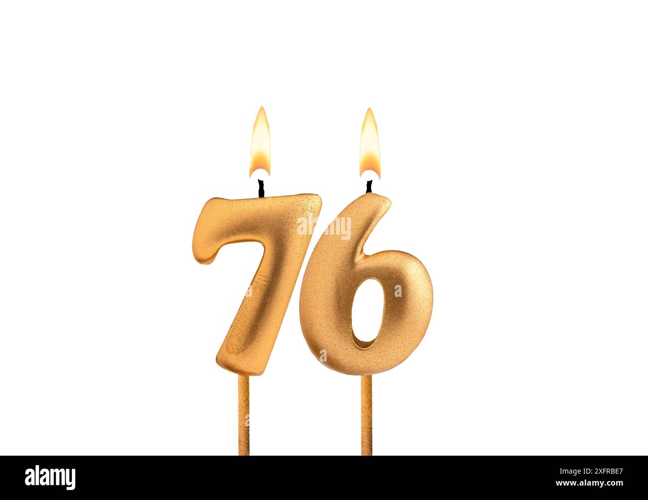 Birthday number 76 - Golden candle on white background Stock Photo - Alamy