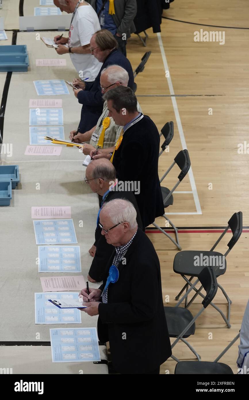 Reigate, Surrey, UK. 4th July, 2024. Scenes during the count for the ...