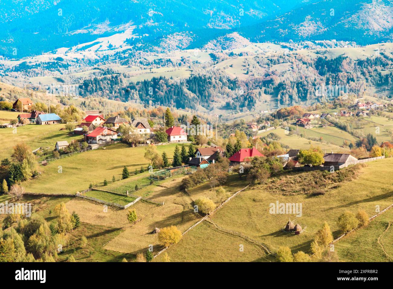 Europe, Romania. Magura. Fall colors. Territorial views near road to ...