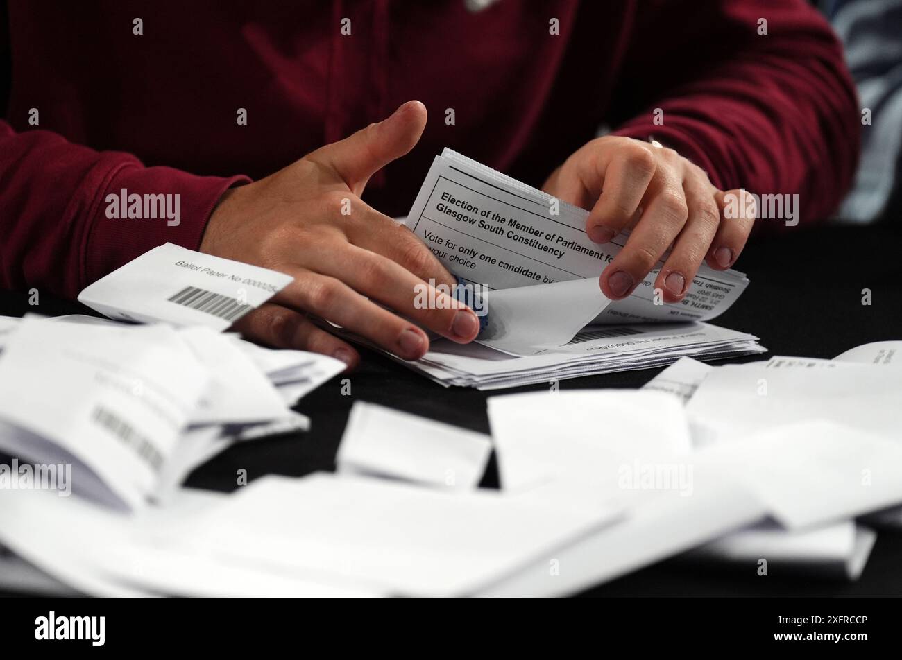 Ballot papers are counted at Emirates Arena in Glasgow, during the ...
