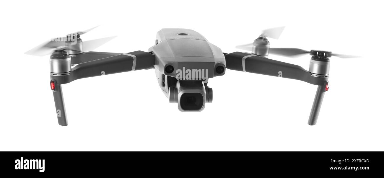 Modern drone with camera isolated on white Stock Photo - Alamy