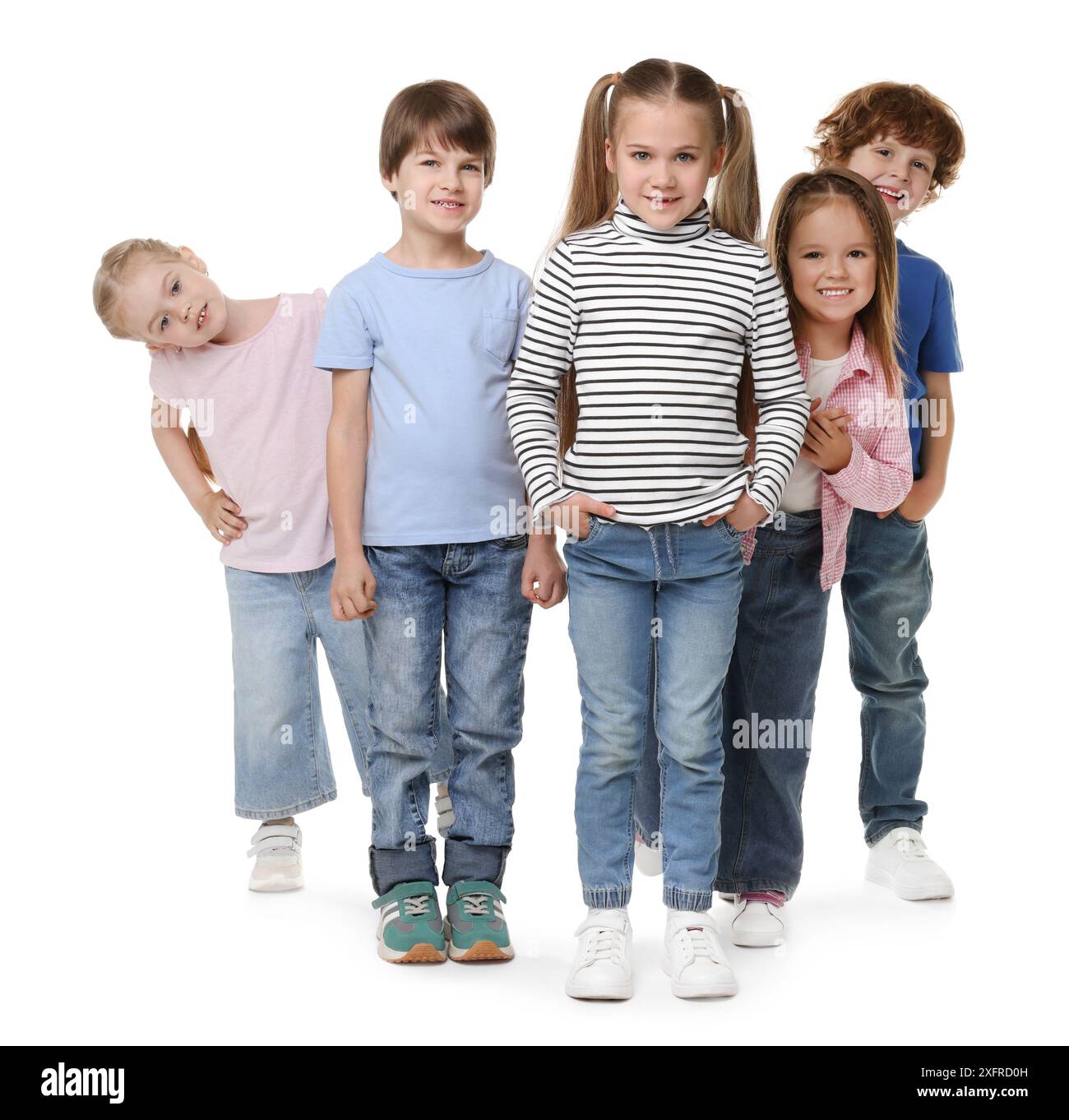 Full length portrait with group of cute children on white background ...