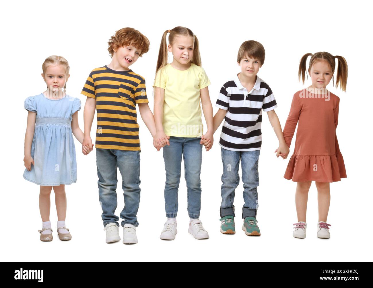 Full length portrait with group of cute children on white background ...