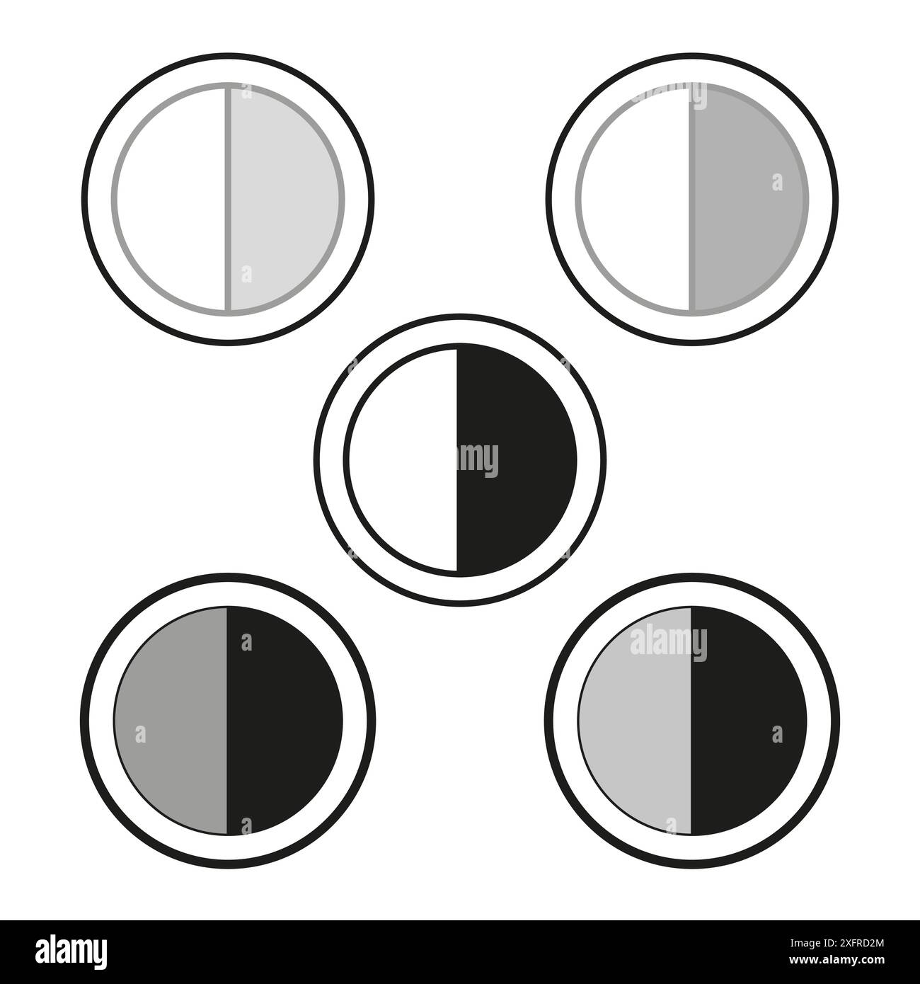 Circular contrast icons. Black and white. Various shades gray. Simple ...