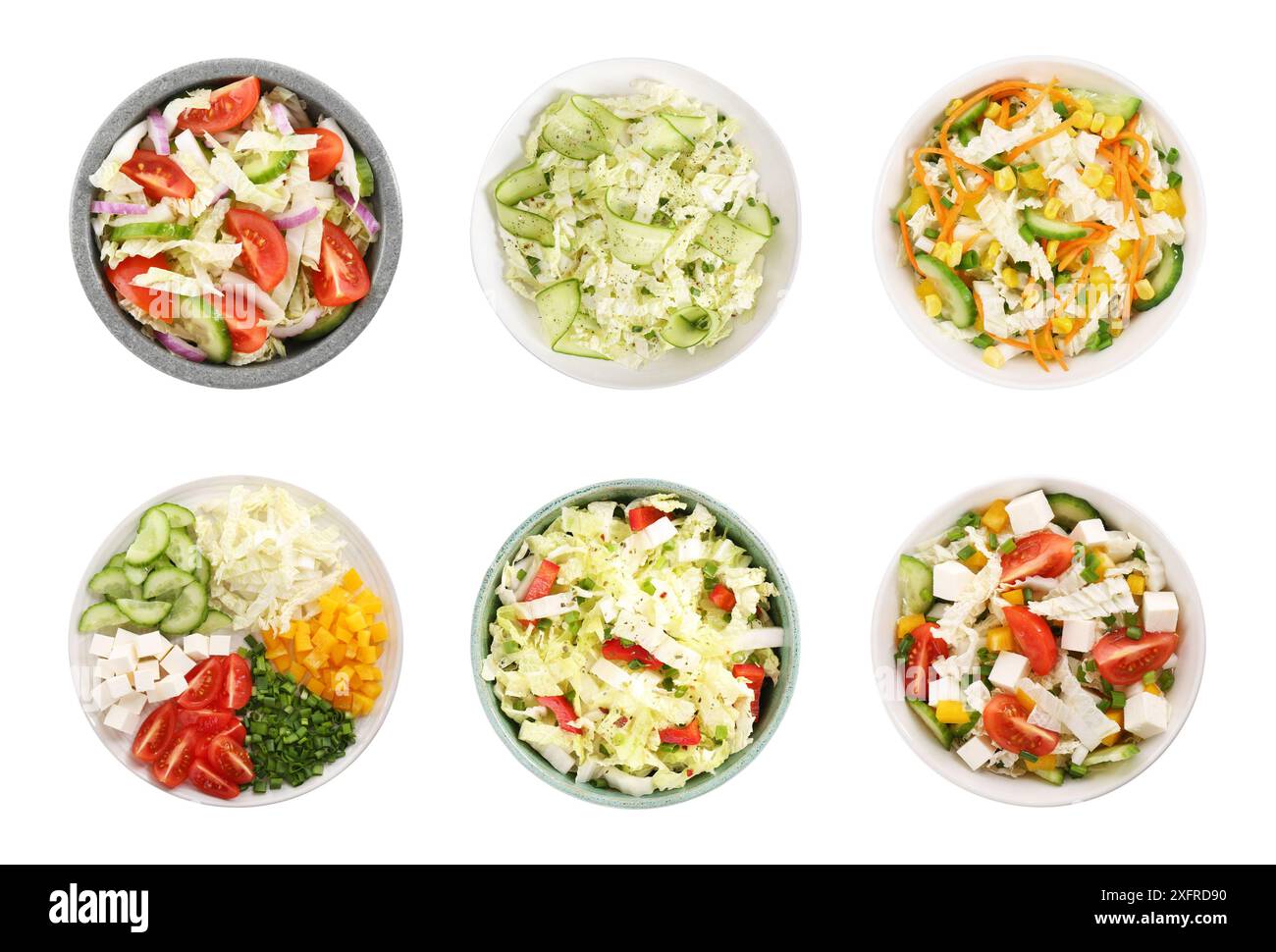Set of different salads isolated on white, top view Stock Photo - Alamy