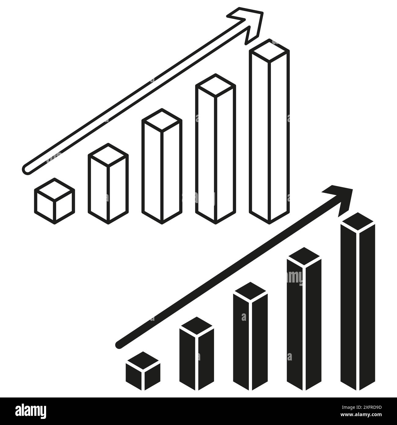 Bar chart icons. Upward arrow trend. Two different styles. Vector ...