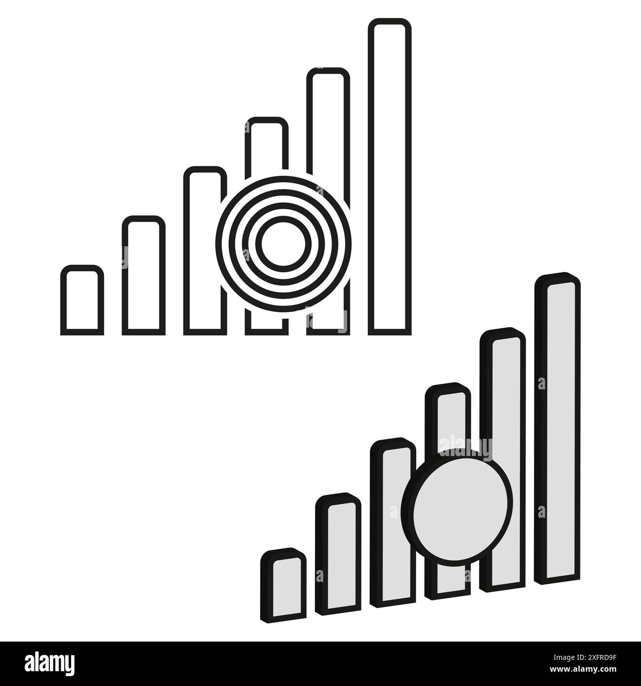 Bar chart icons. Two different styles. Circular target design. Vector ...