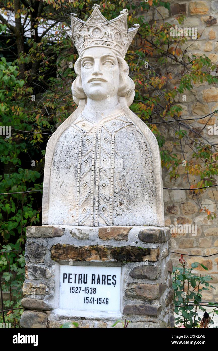 Europe, Romania. Bukovina, Moldovita, Statue honoring Petru Rares Stock ...