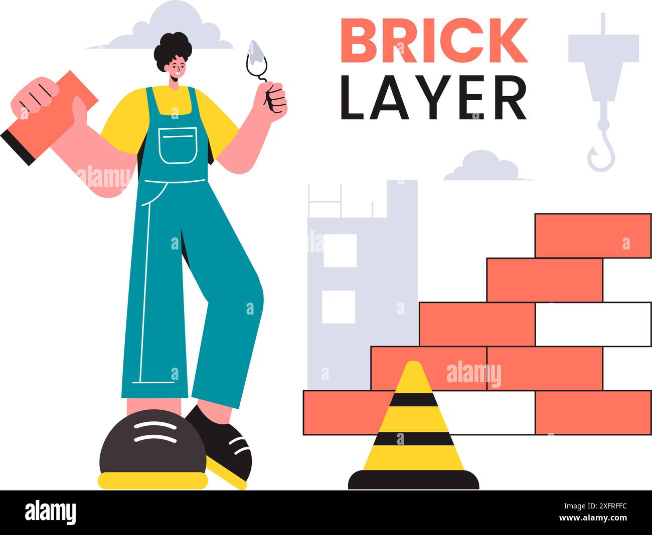 Vector Illustration of a Bricklayer Worker with People Constructing and ...