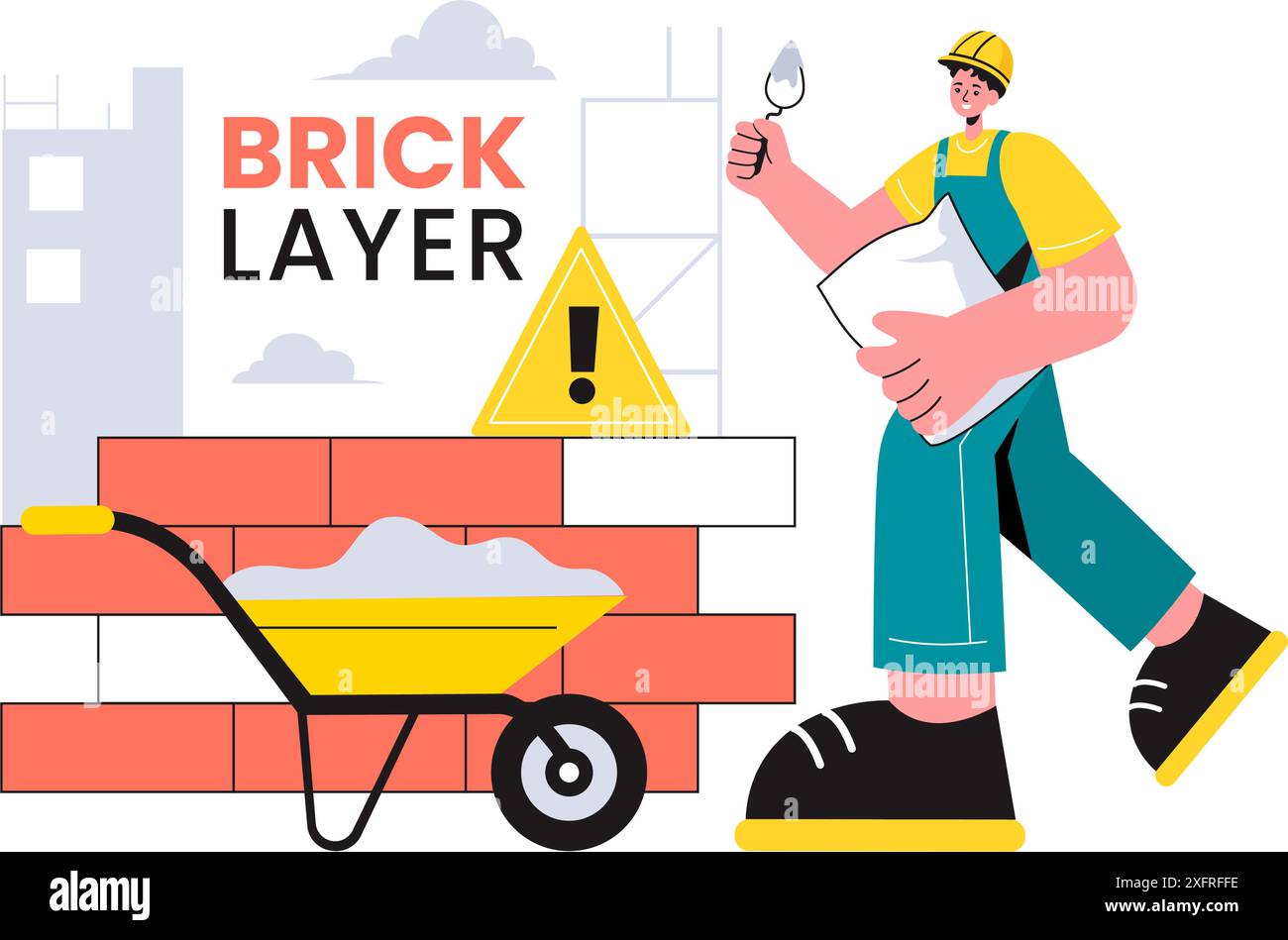 Vector Illustration of a Bricklayer Worker with People Constructing and ...
