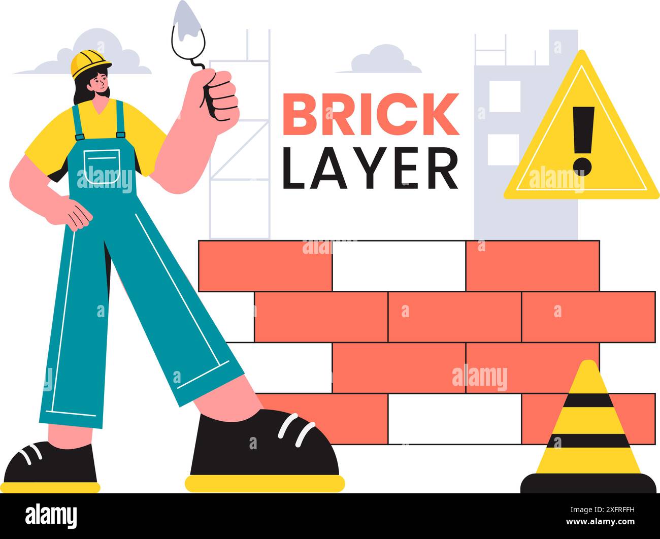 Vector Illustration of a Bricklayer Worker with People Constructing and ...