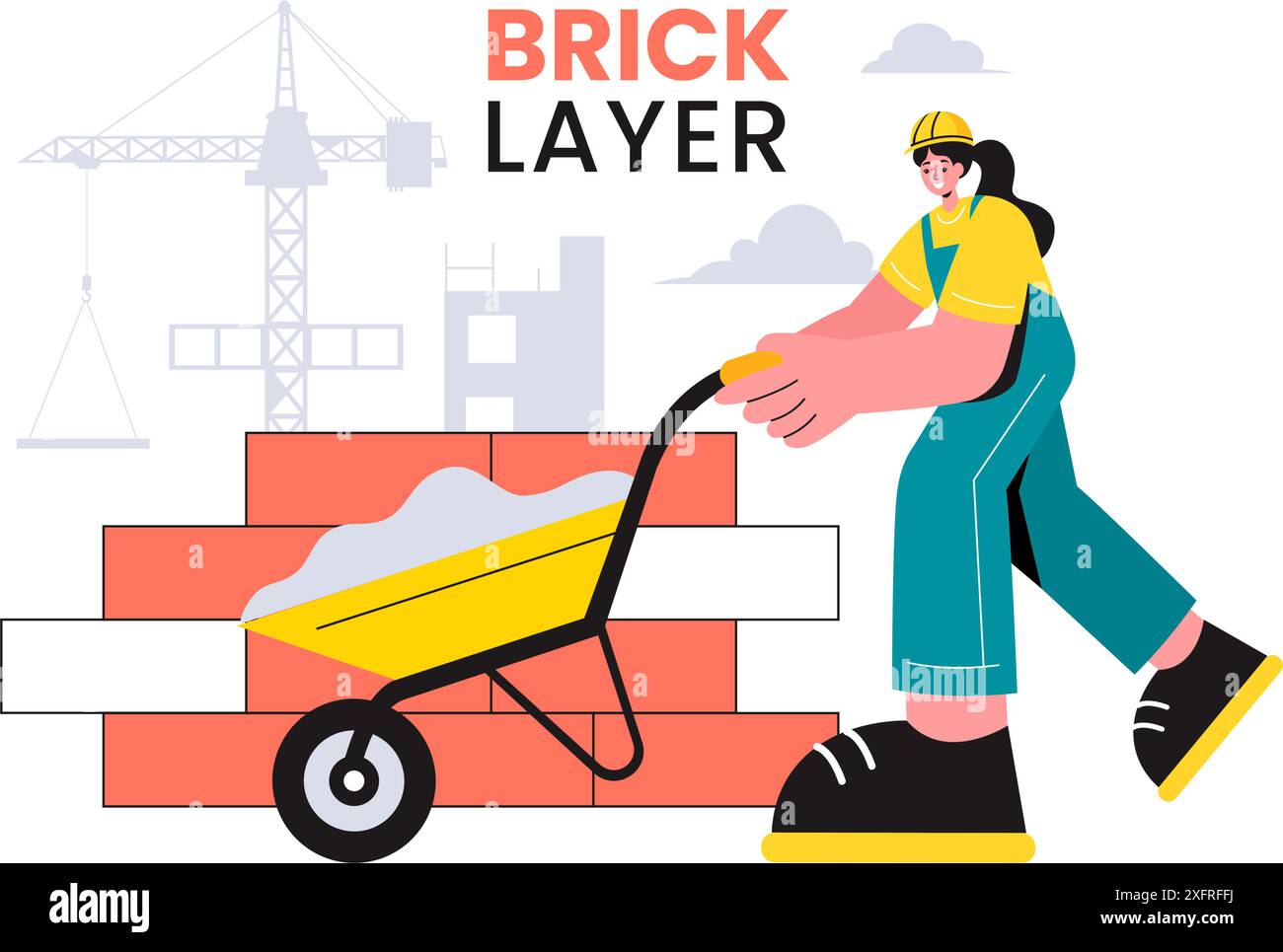 Vector Illustration of a Bricklayer Worker with People Constructing and ...