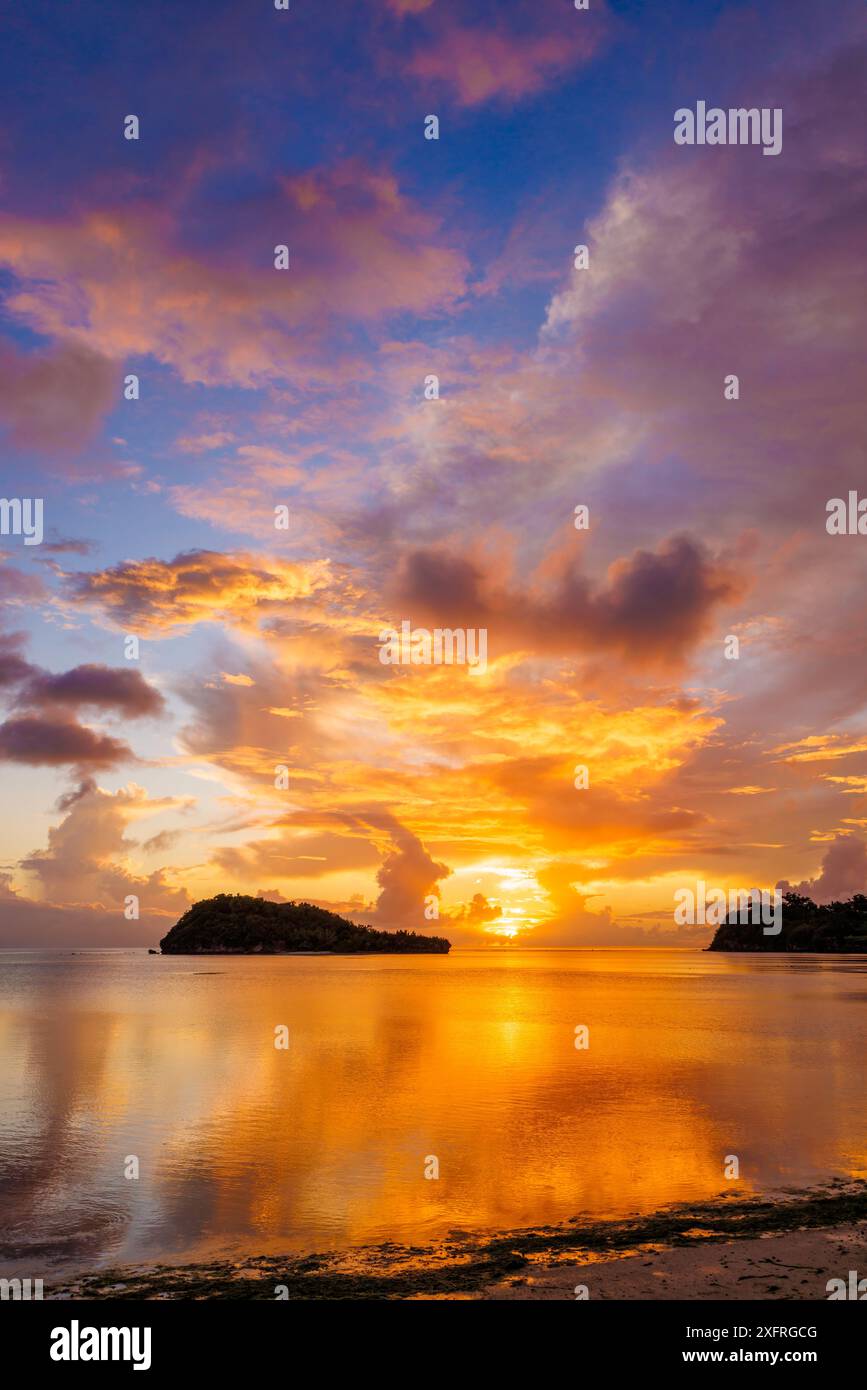 Sunset over Stone Isle, Agana Bay, Tamuning, Guam, Micronesia, Mariana ...