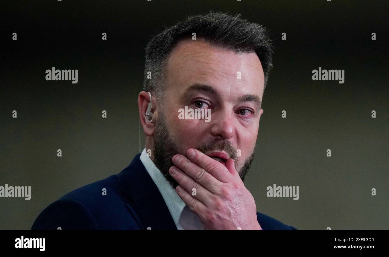 SDLP Leader Colm Eastwood speaking to the media at Meadowbank Sports ...