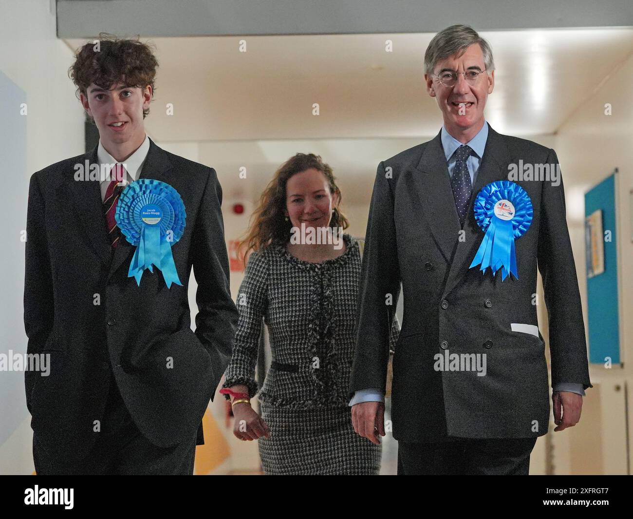 Sir Jacob Rees-Mogg (right) with his son Peter and wife Helen de Chair ...