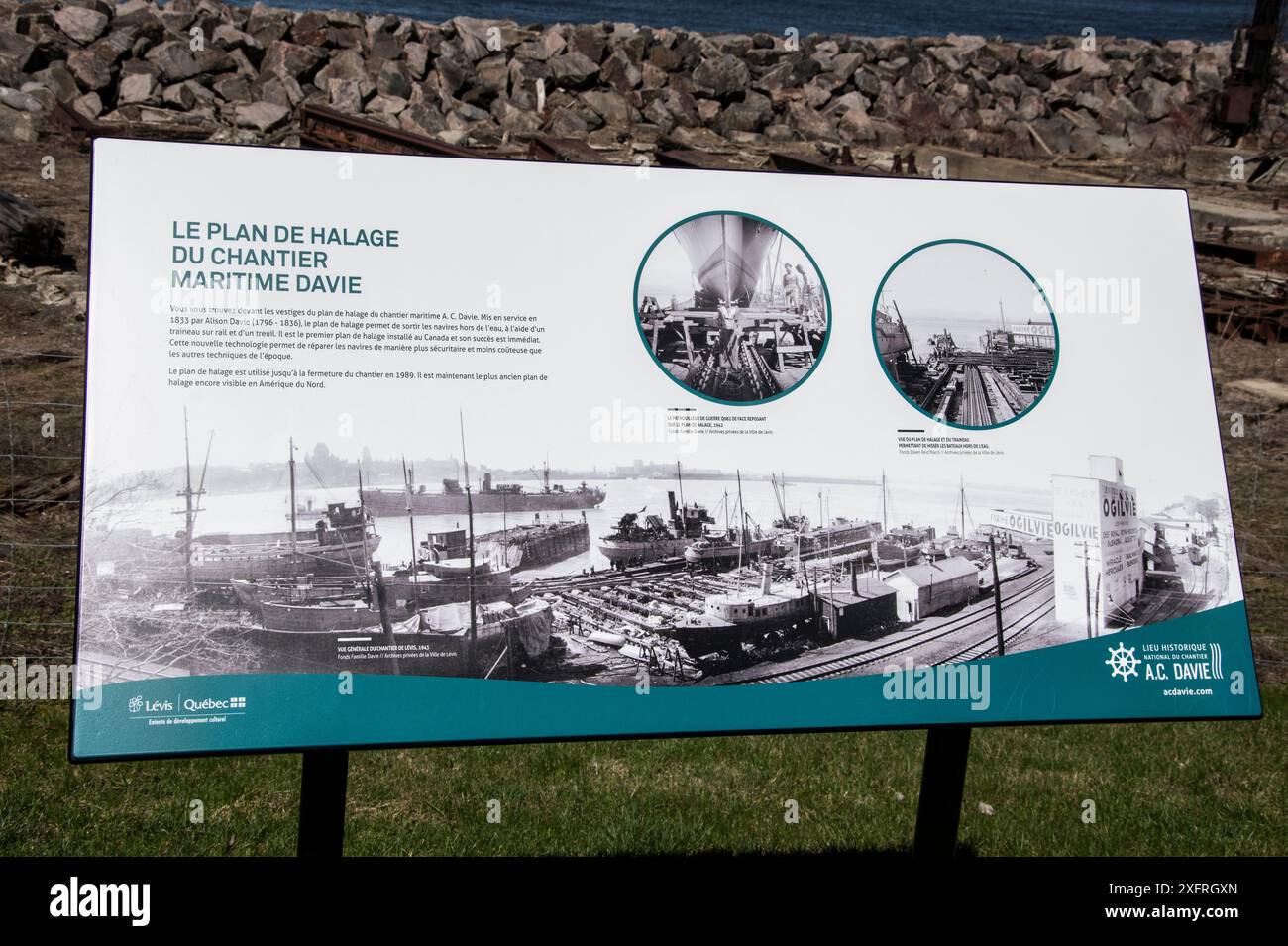 AC Davie shipyard towpath construction sign at Quai Paquet park in ...
