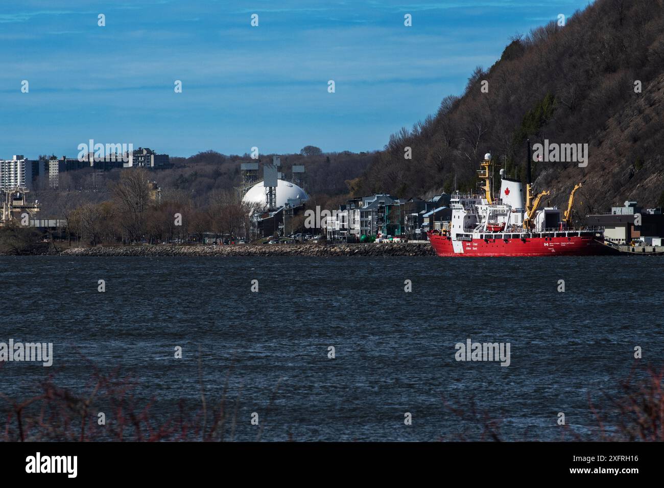 Canadian coast guard ship in Quebec City on the St. Lawrence River from ...