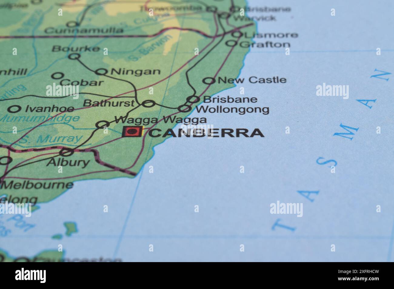 Canberra, Australia of the World Map. Close up and selective focus ...