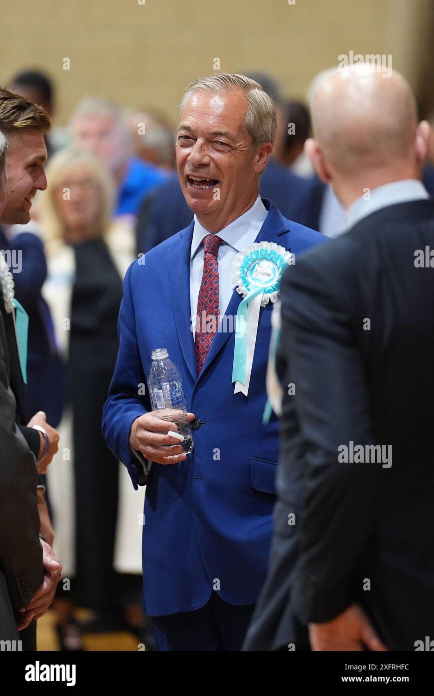 Reform UK leader Nigel Farage arrives at Clacton Leisure Centre in ...