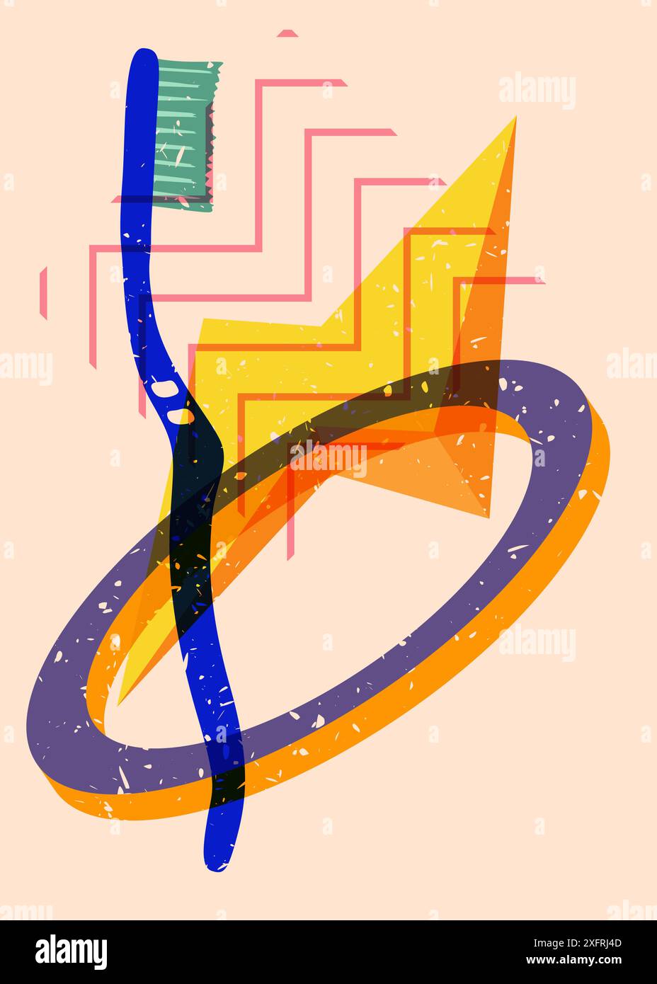 Risograph Toothbrush with geometric shapes. Objects in trendy riso ...