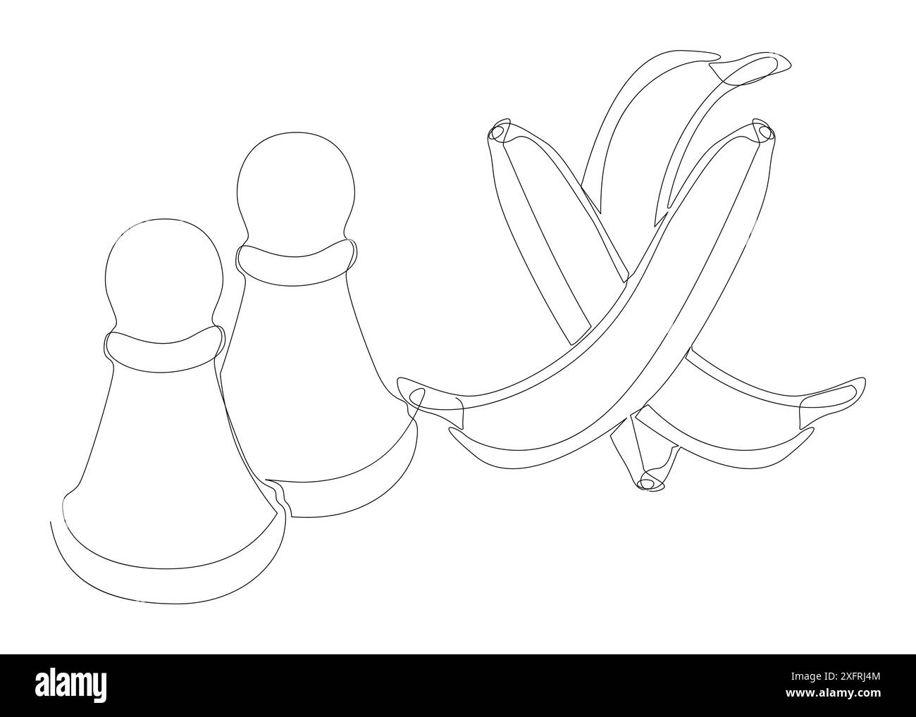 One continuous line of pawn, chess piece with Banana. Thin Line ...