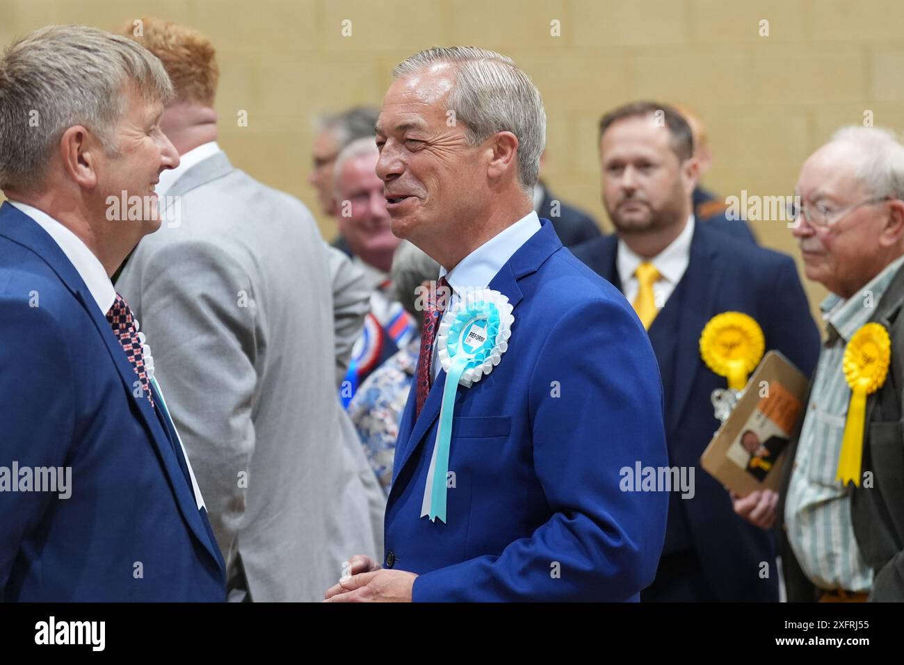 Reform UK leader Nigel Farage, at Clacton Leisure Centre in Clacton ...