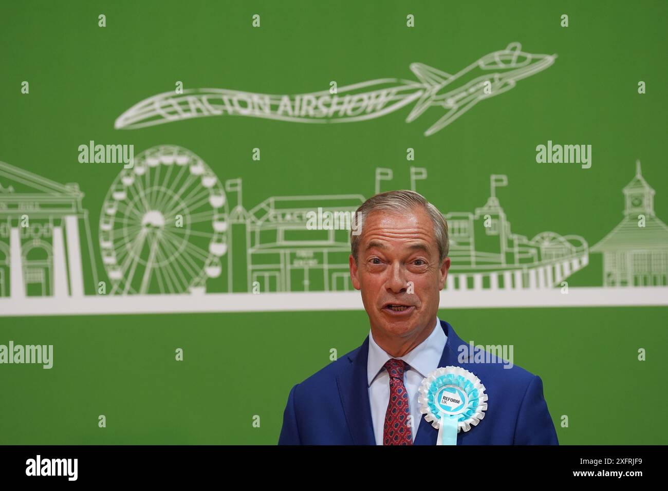 Reform UK leader Nigel Farage gives a victory speech at Clacton Leisure ...