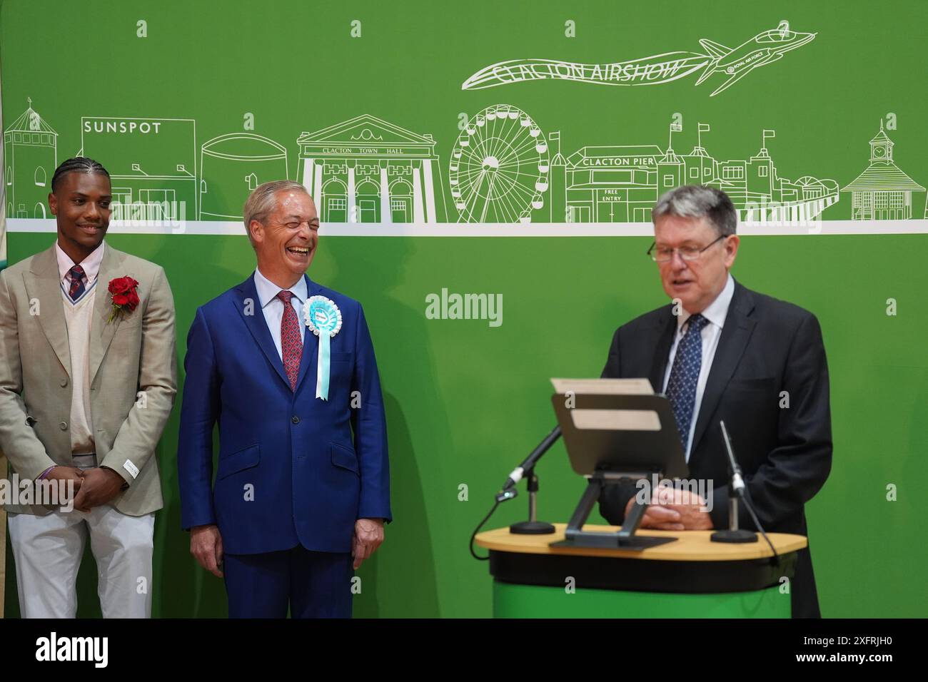 Reform UK leader Nigel Farage at Clacton Leisure Centre in Clacton ...