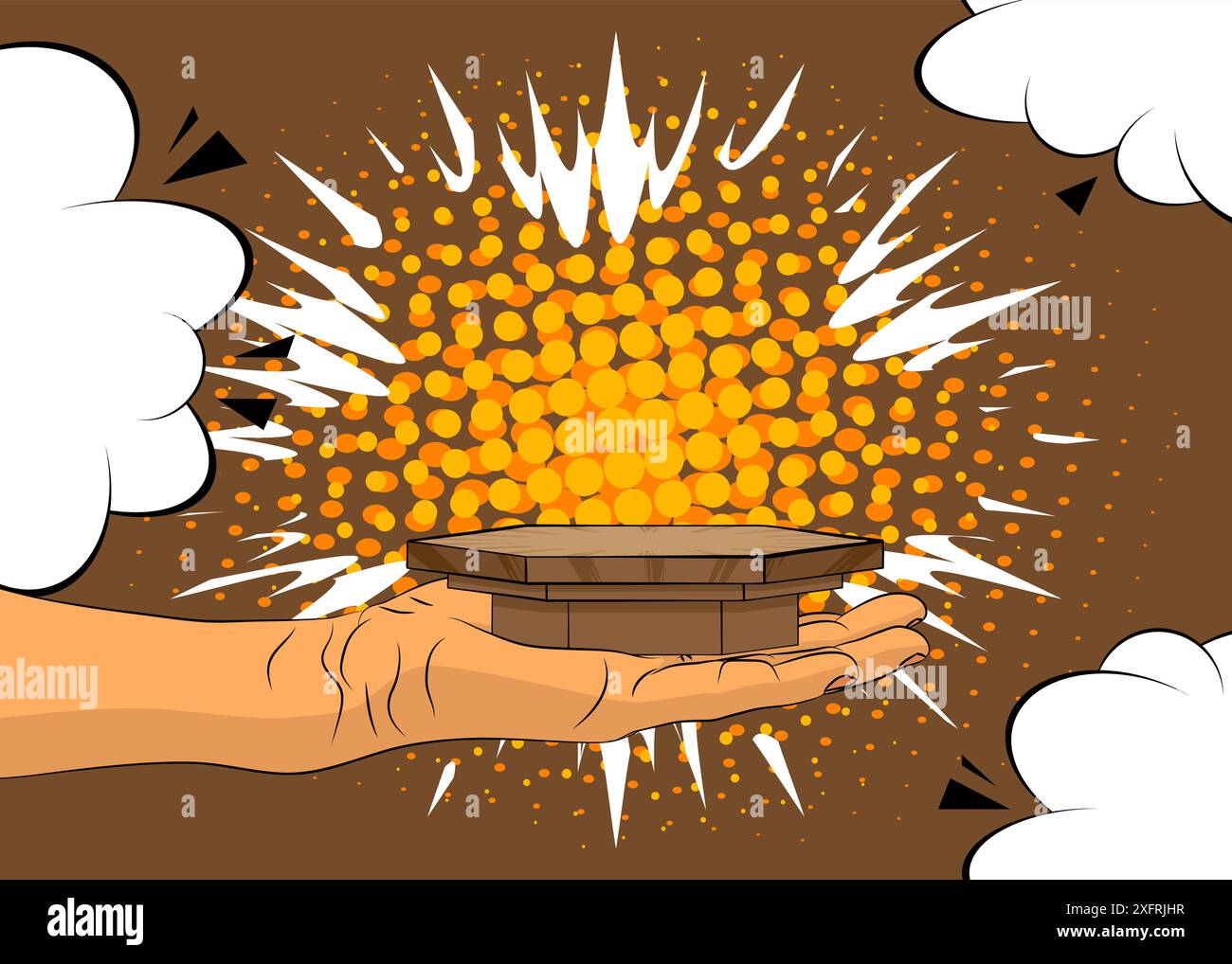 Cartoon, comic book human hands holding Pedestal Podium, Stage. Retro ...