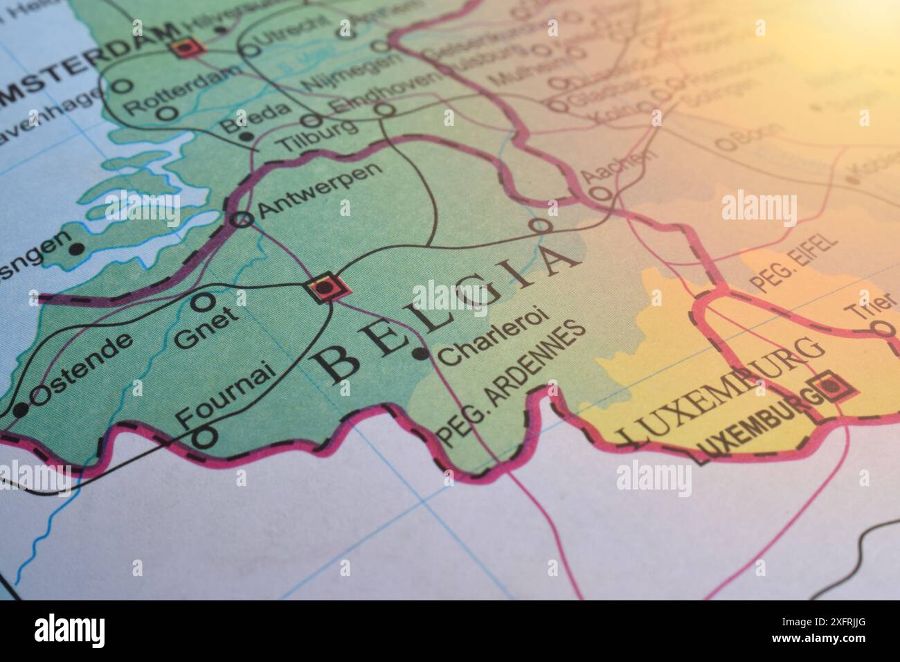 Belgium of the World Map. Close up and selective focus Stock Photo - Alamy