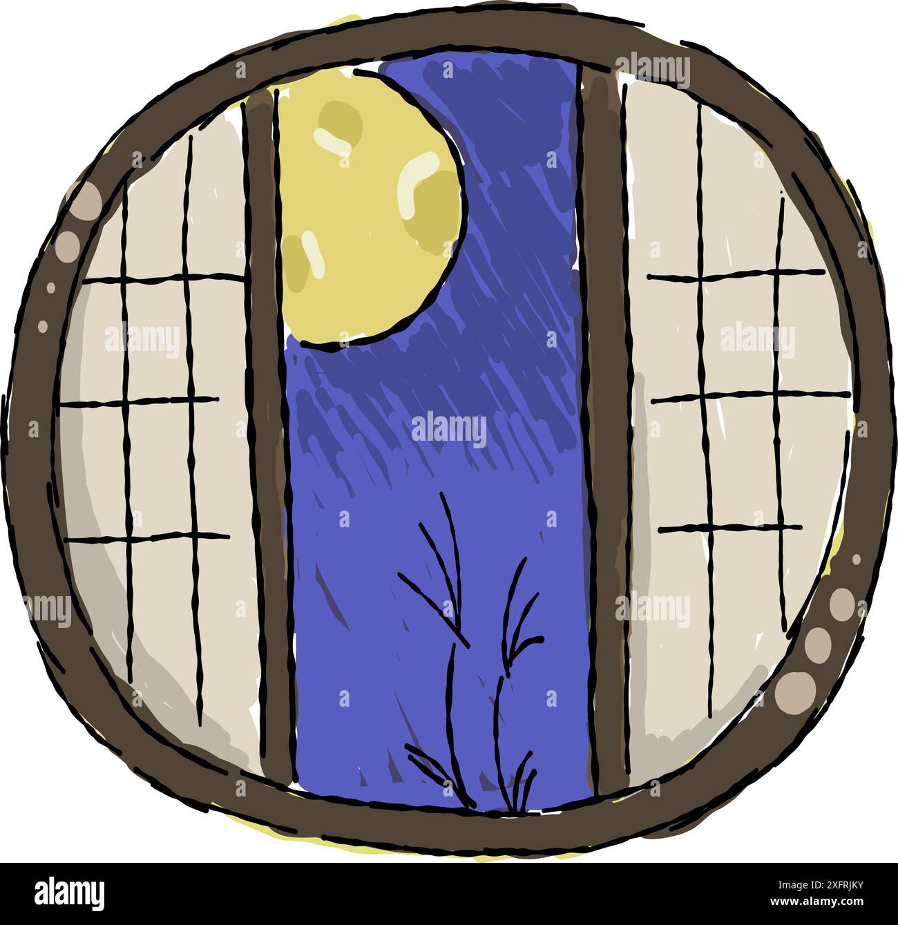 Night sky of the viewing the moon from a window, freehand drawing ...