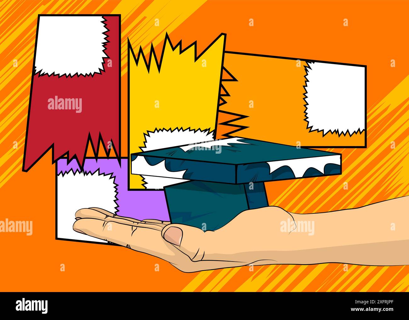 Cartoon, comic book human hands holding Pedestal Podium, Stage. Retro ...