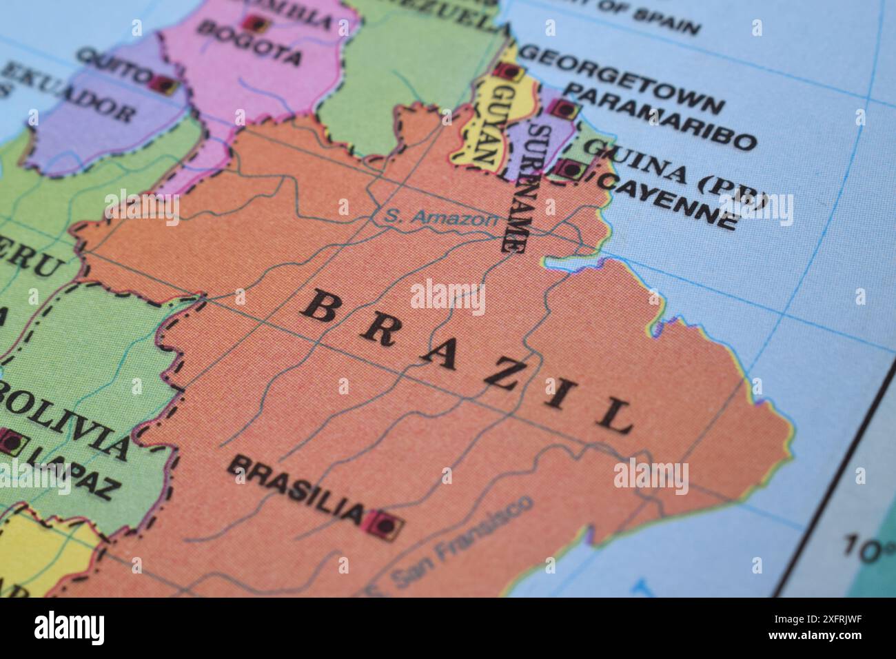 Brazil of the World Map. Close up and selective focus Stock Photo - Alamy