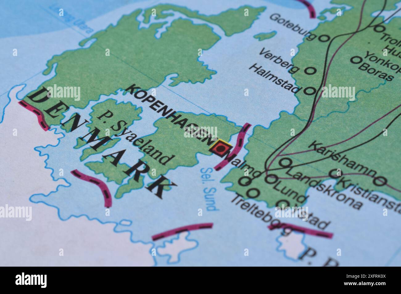 Copenhagen, Denmark of the World Map. Close up and selective focus ...